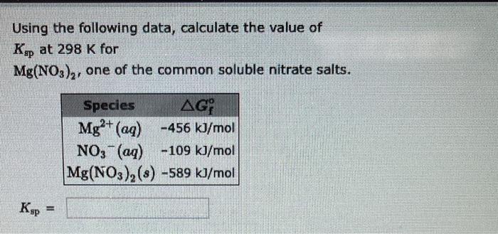 Using the following data, calculate the value of Ksp | Chegg.com