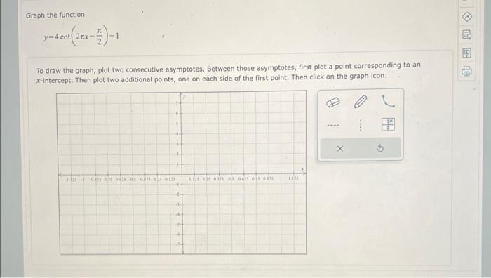 Solved Graph the function. y=4cot(2πx−2π)+1 To draw the | Chegg.com