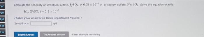 Solved Calculate the solubility of strontium sulfate, SrSO4, | Chegg.com