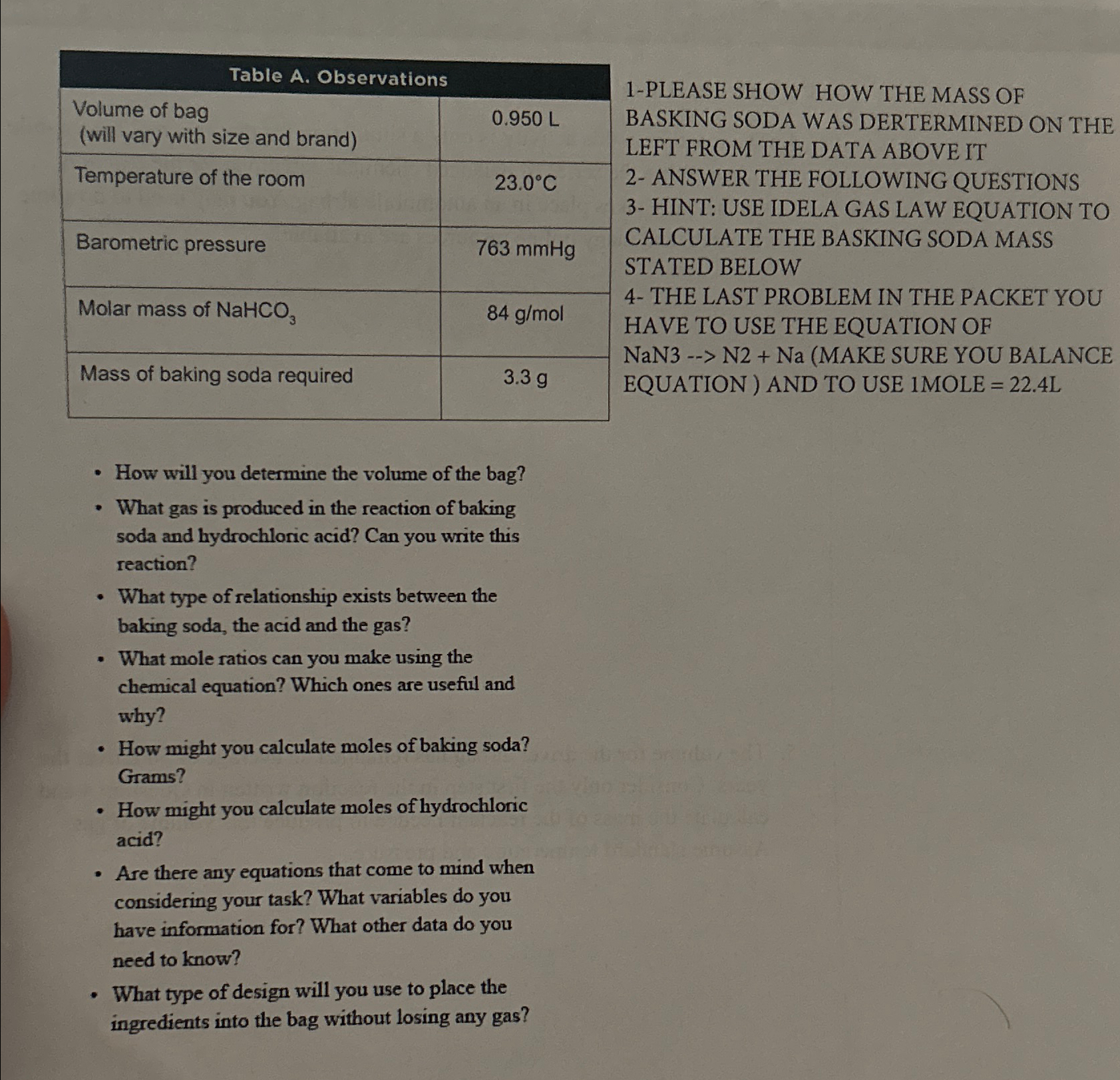 Solved \table[[Table A. ﻿Observations],[\table[[Volume of | Chegg.com