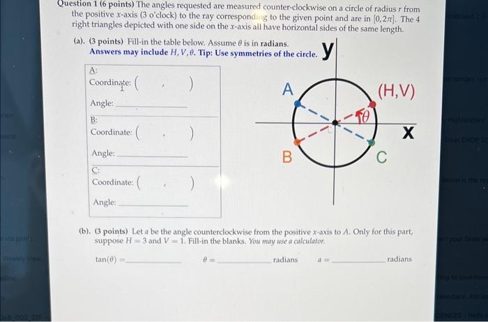 Solved Question 1 ( 6 points) The angles requested are | Chegg.com