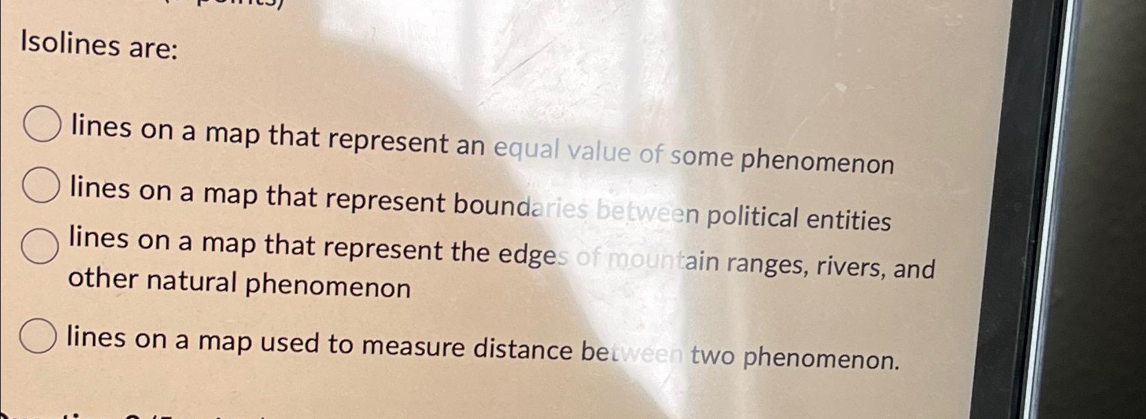 Solved Isolines are:lines on a map that represent an equal | Chegg.com