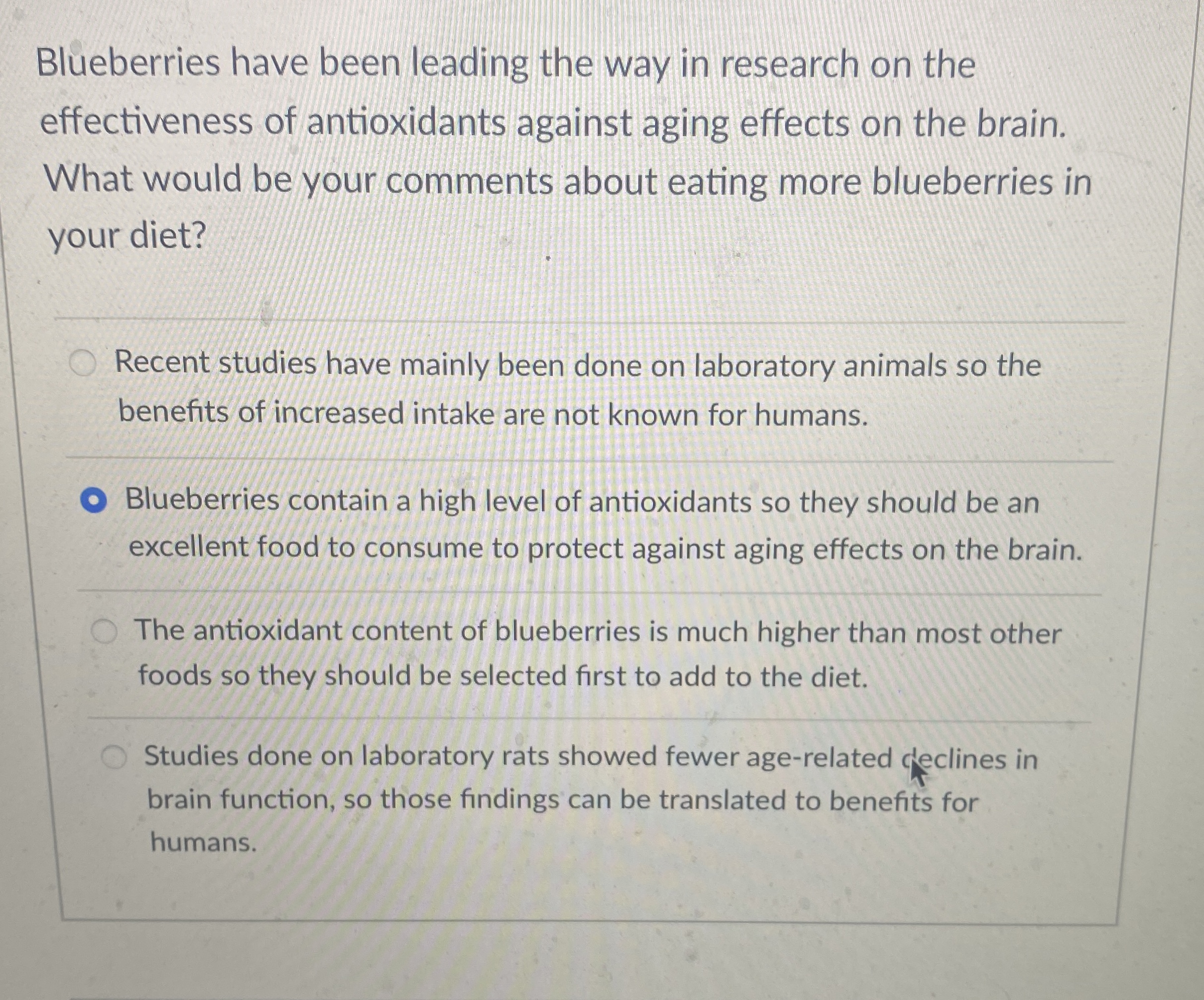 Solved Blueberries have been leading the way in research on | Chegg.com