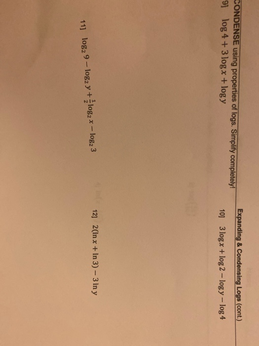 Solved Expanding & Condensing Logs (cont.) CONDENSE using | Chegg.com