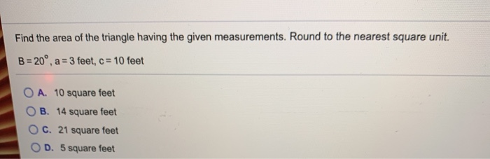 Solved Find the area of the triangle having the given | Chegg.com