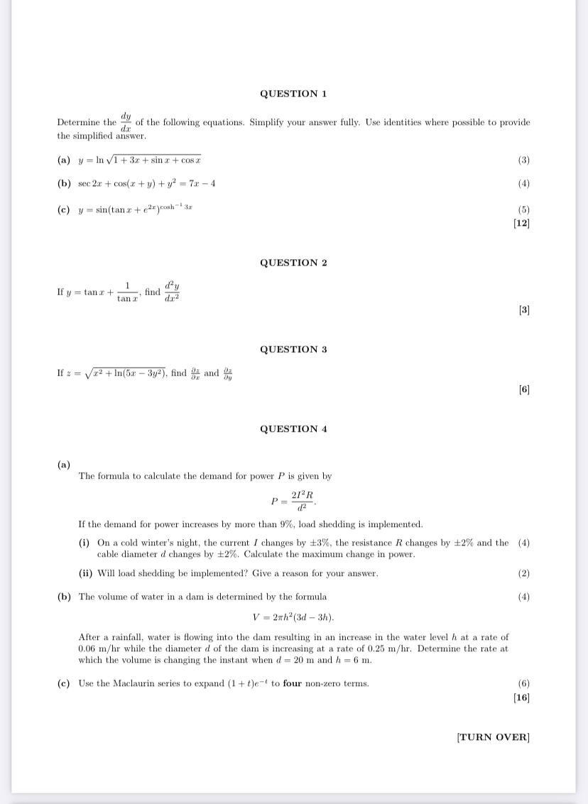 Solved QUESTION 1Determine the dydx ﻿of the following | Chegg.com