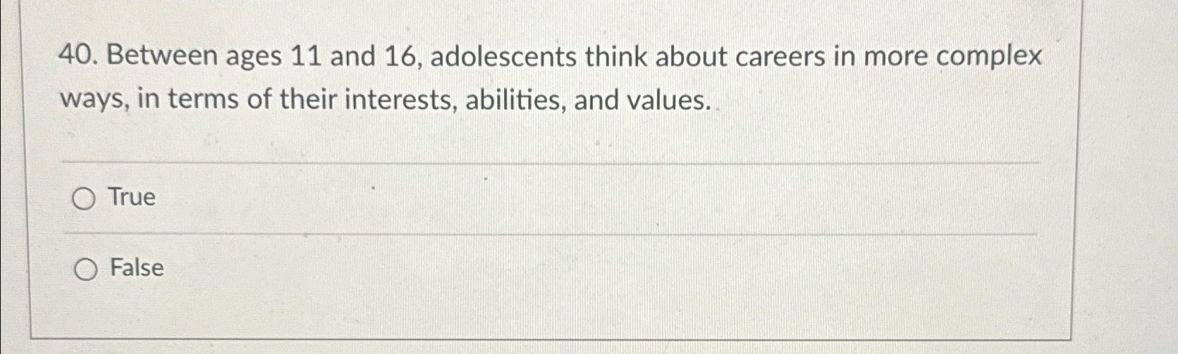 Solved Between ages 11 ﻿and 16 , ﻿adolescents think about | Chegg.com