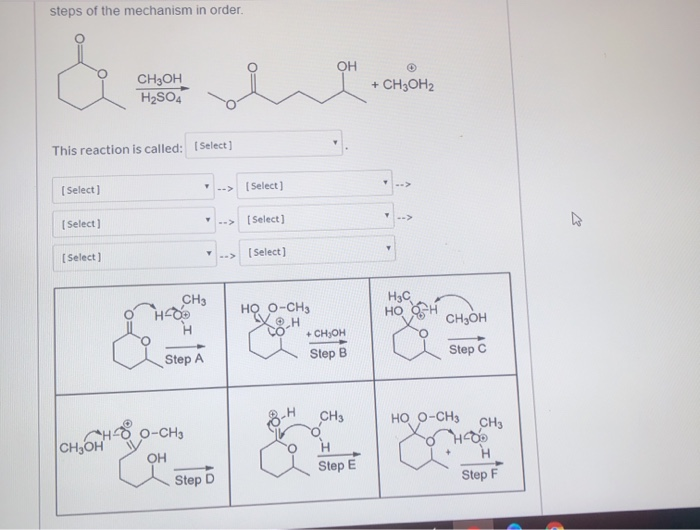 Solved steps of the mechanism in order. CH3OH H2SO4 bi + | Chegg.com