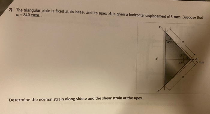 Solved 7) The triangular plate is fixed at its base, and its | Chegg.com