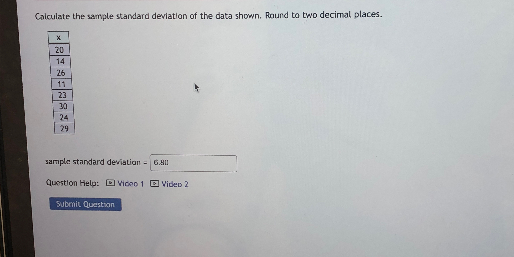 Solved Calculate the sample standard deviation of the data | Chegg.com
