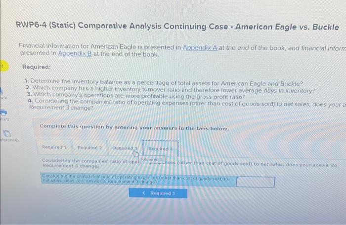 RWP6-4 (Static) Comparative Analysis Continuing Case | Chegg.com