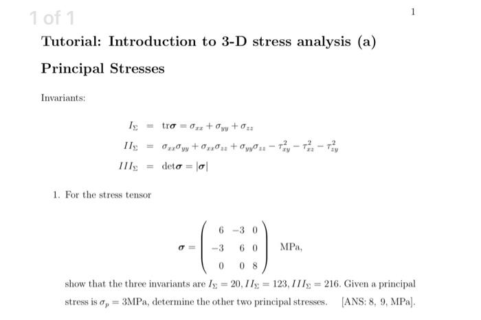 Solved 1 1 of 1 Tutorial: Introduction to 3-D stress | Chegg.com