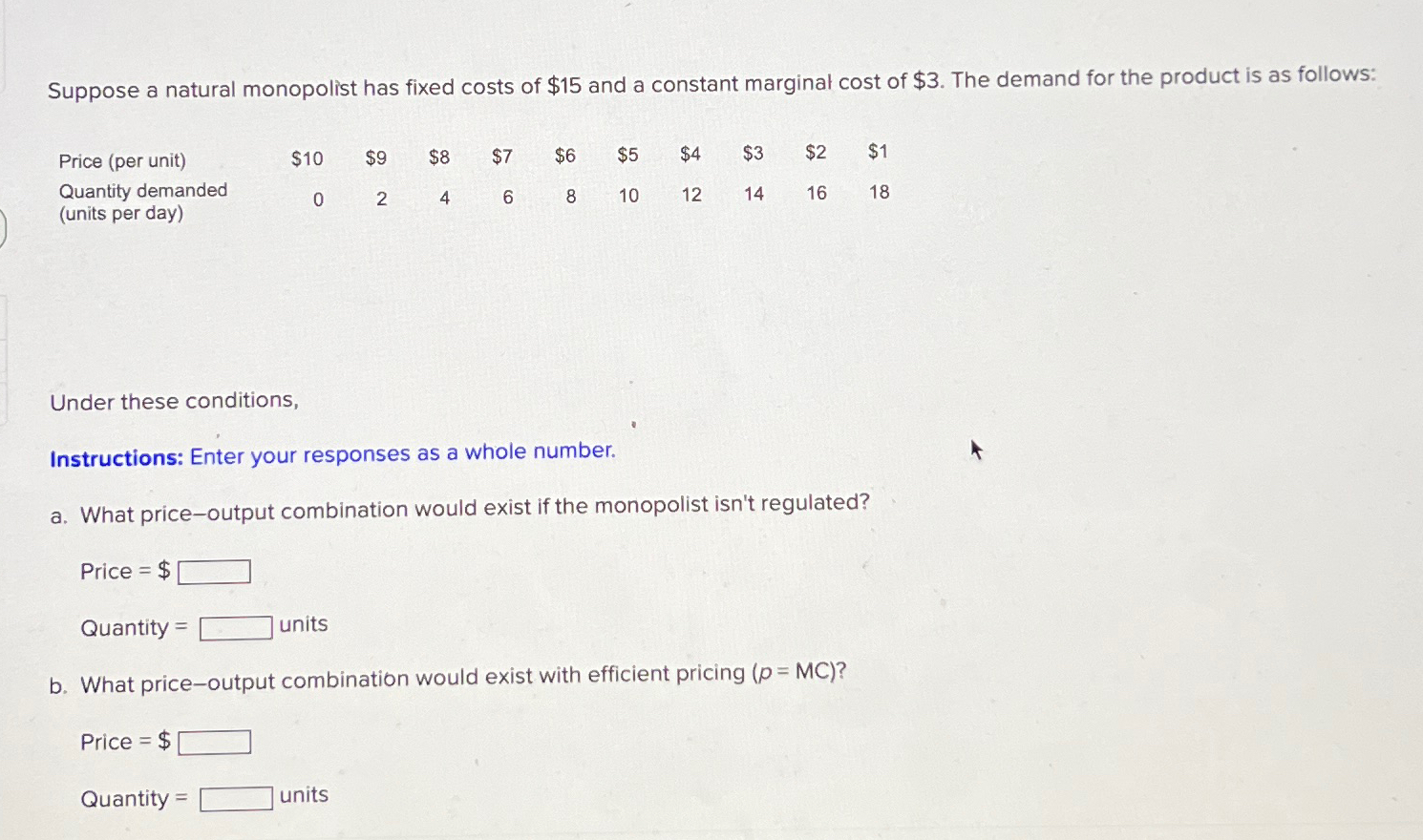 Solved Suppose a natural monopolist has fixed costs of $15 | Chegg.com