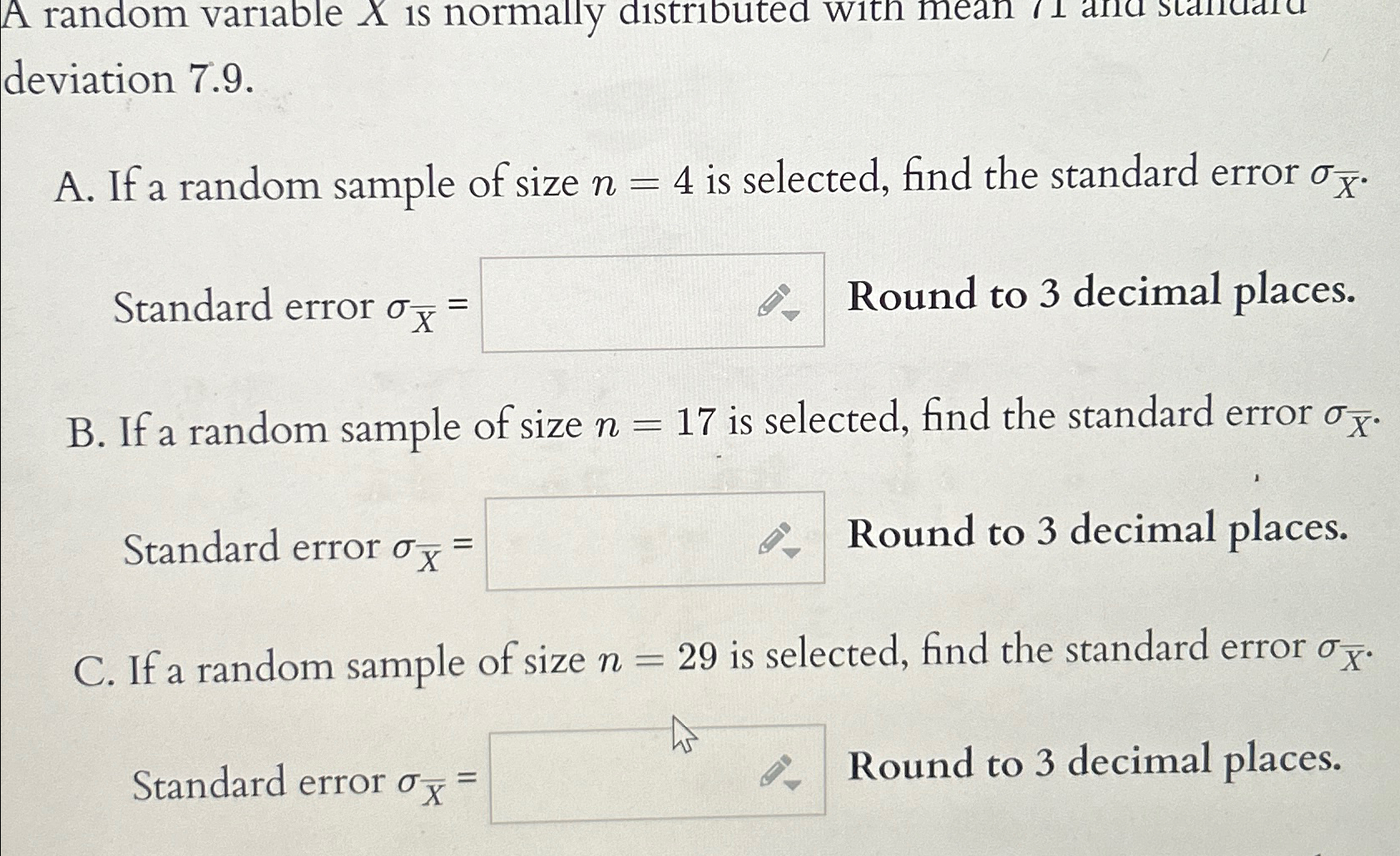 Solved deviation 7.9 .A. ﻿If a random sample of size n=4 ﻿is | Chegg.com