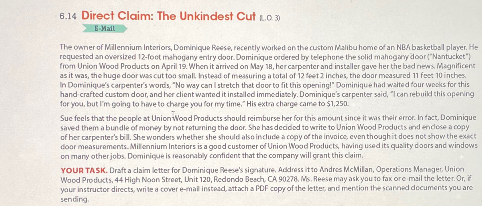 Solved 6.14 ﻿Direct Claim: The Unkindest Cut | Chegg.com