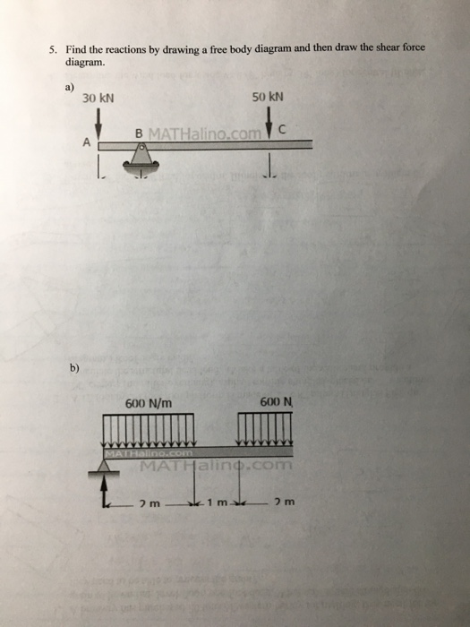Solved 5. Find the reactions by drawing a free body diagram | Chegg.com