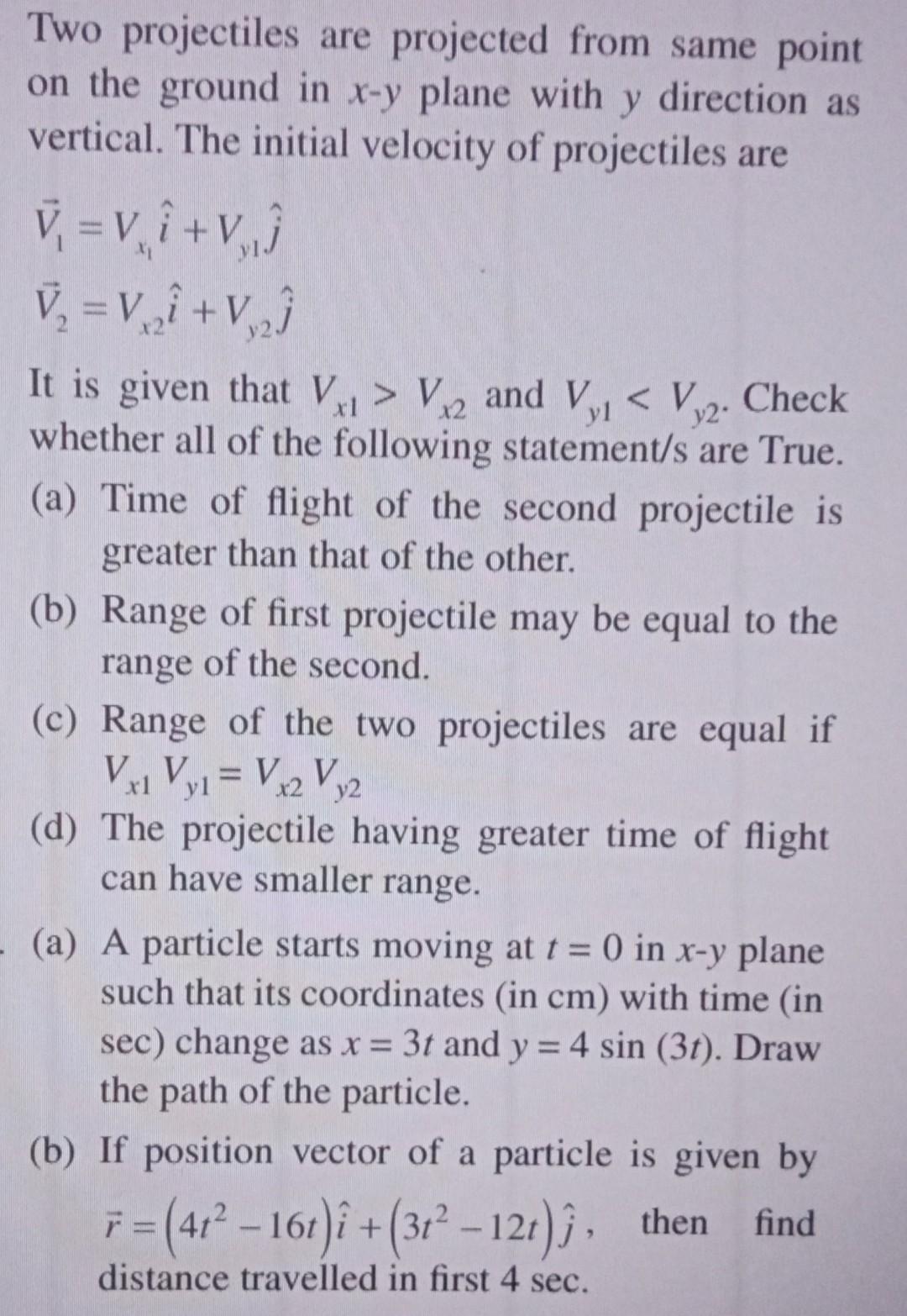 Solved 2 yl y2 Two projectiles are projected from same point | Chegg.com