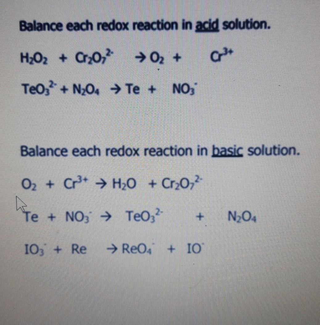 Solved Balance each redox reaction in acid solution. H2O2 + | Chegg.com