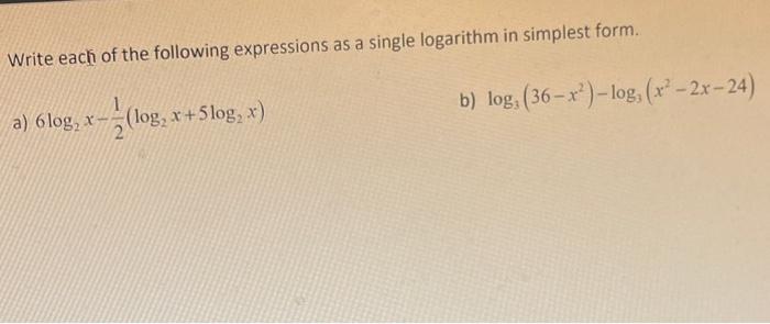 Solved Write each of the following expressions as a single | Chegg.com