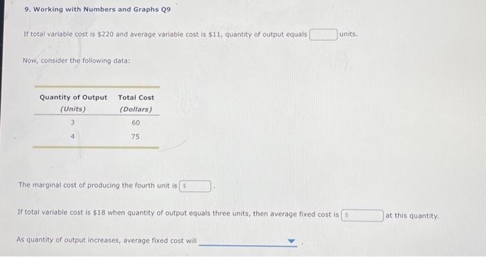 Solved 9. Working with Numbers and Graphs Q9 If total | Chegg.com