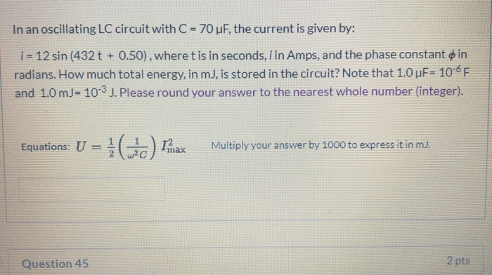 Solved In an oscillating LC circuit with C = 70 pF, the | Chegg.com