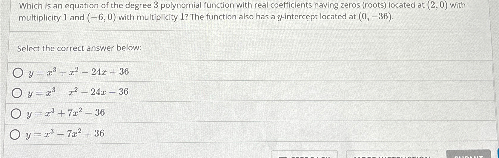 Solved Which is an equation of the degree 3 ﻿polynomial | Chegg.com
