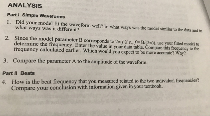 ANALYSIS Part 1 Simple Waveforms 1. Did your model | Chegg.com