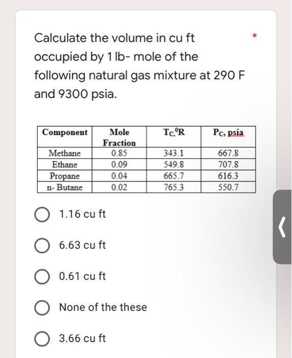 Solved Calculate the volume in cu ft occupied by 1 lb- mole | Chegg.com
