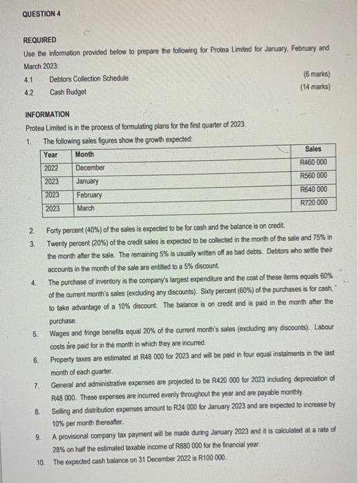 Solved QUESTION 4 (20 Marks)REQUIREDUse the information | Chegg.com