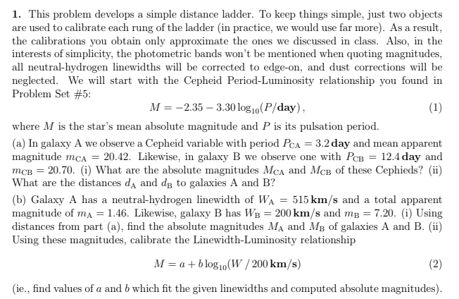 Solved This problem develops a simple distance ladder. To | Chegg.com