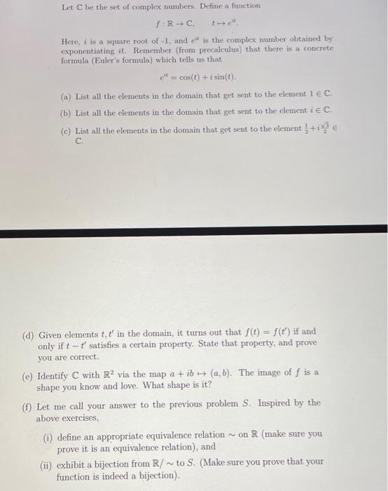 Solved Let C be the set of complex numbers. Define a | Chegg.com