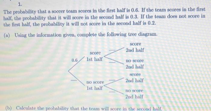 Solved The probability that a soccer team scores in the | Chegg.com