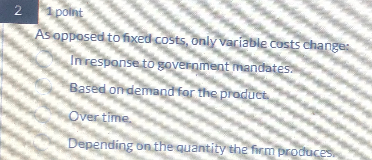 Solved 21 ﻿pointAs opposed to fixed costs, only variable | Chegg.com