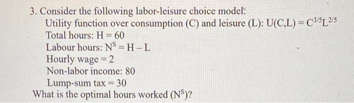 Solved 3. Consider the following labor-leisure choice model: | Chegg.com