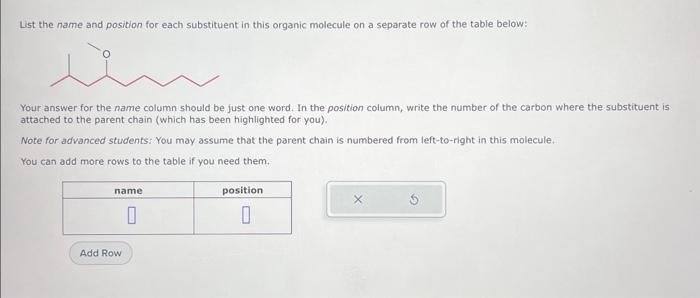 Solved List the name and position for each substituent in | Chegg.com