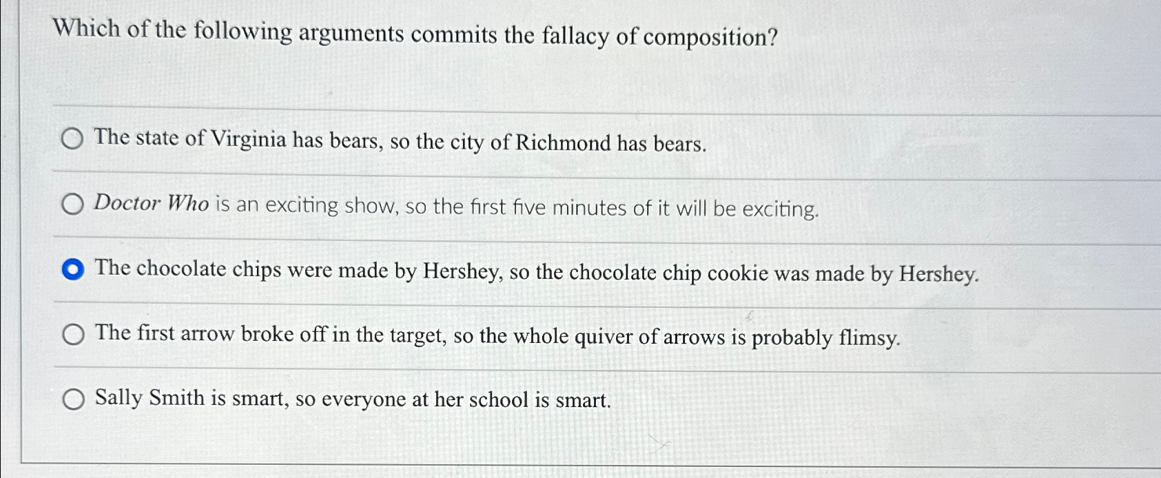 Solved Which of the following arguments commits the fallacy | Chegg.com
