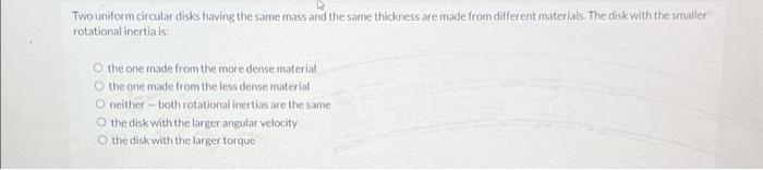 Solved Two uniform circular disks having the same mass and | Chegg.com