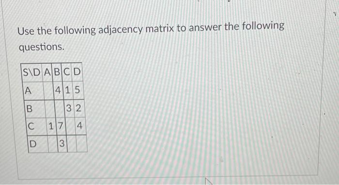 Solved Use the following adjacency matrix to answer the | Chegg.com