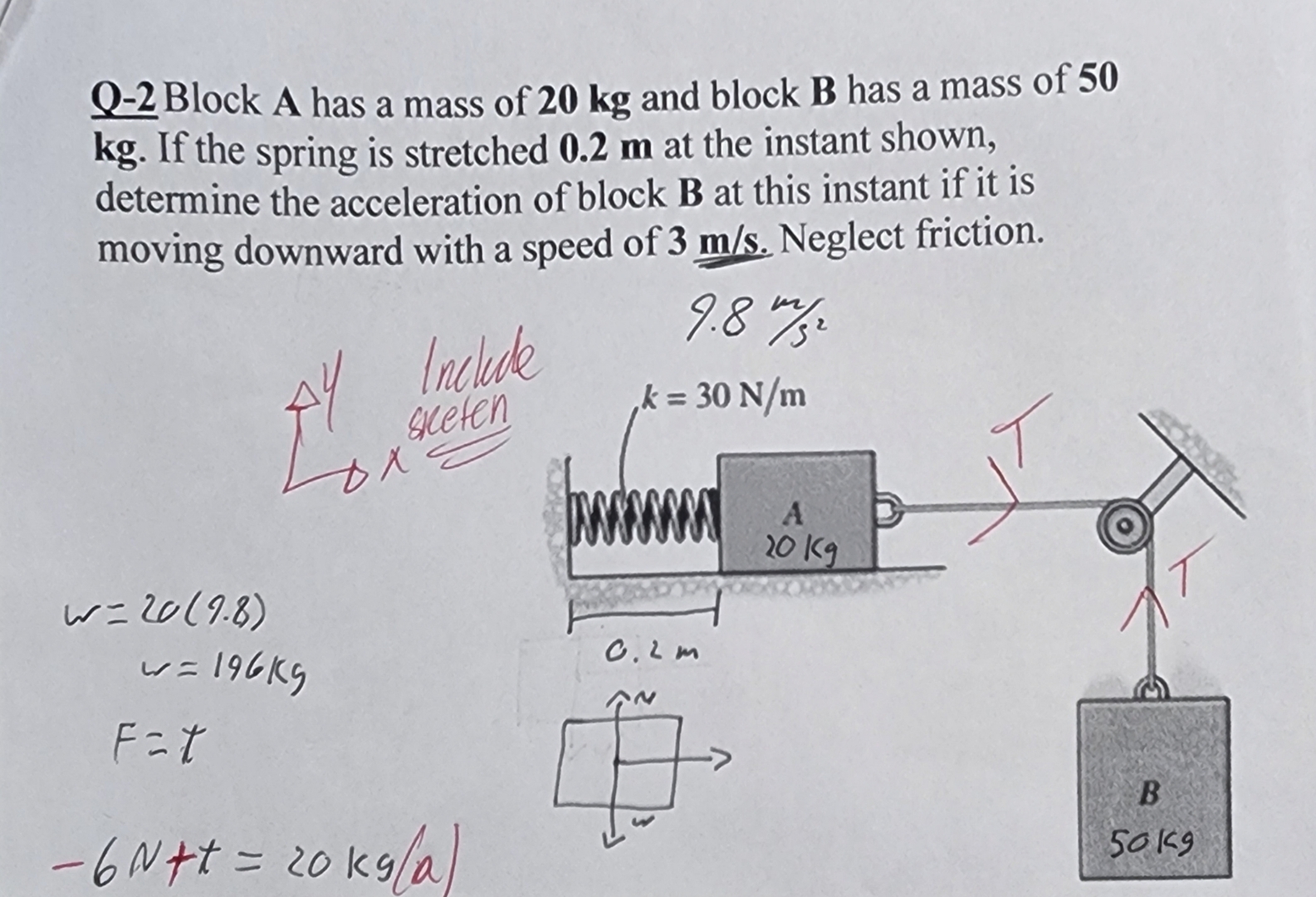 Solved -2 ﻿Block A has a mass of 20 ﻿kg and block B has a | Chegg.com