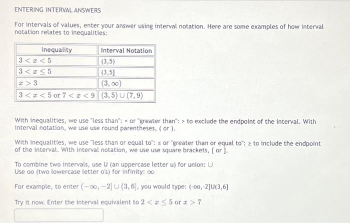 Solved ENTERING INTERVAL ANSWERS For intervals of values, | Chegg.com