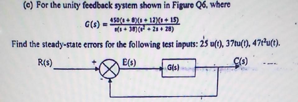 Solved (c) For the unity feedback system shown in Figure Q6, | Chegg.com