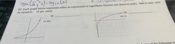 Solved log10(xy2z)−log10(x) III. Each graph below represents | Chegg.com