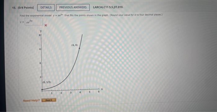 Solved Find the exponental model y=ae3x that fits the points | Chegg.com