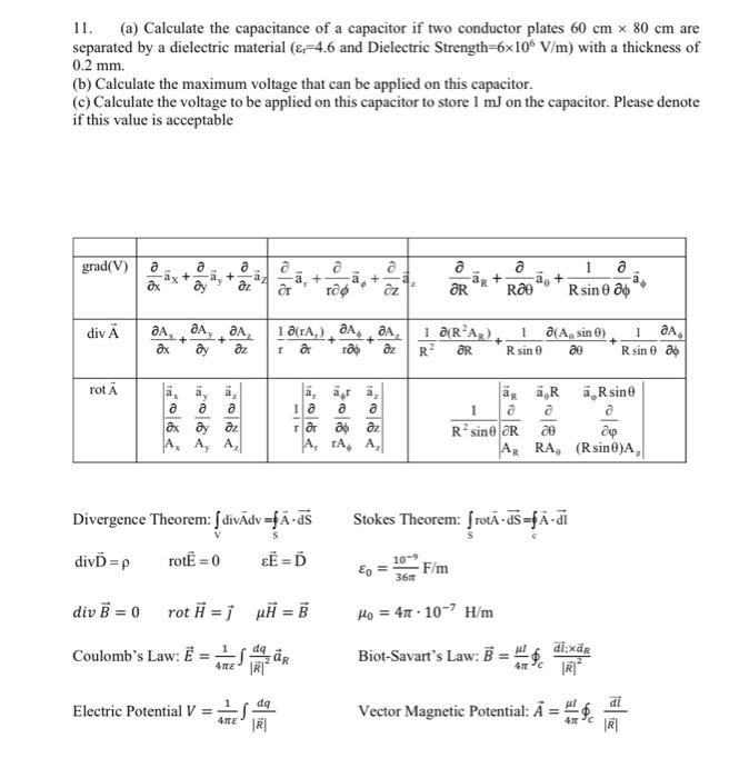 Solved 11. (a) Calculate the capacitance of a capacitor if | Chegg.com