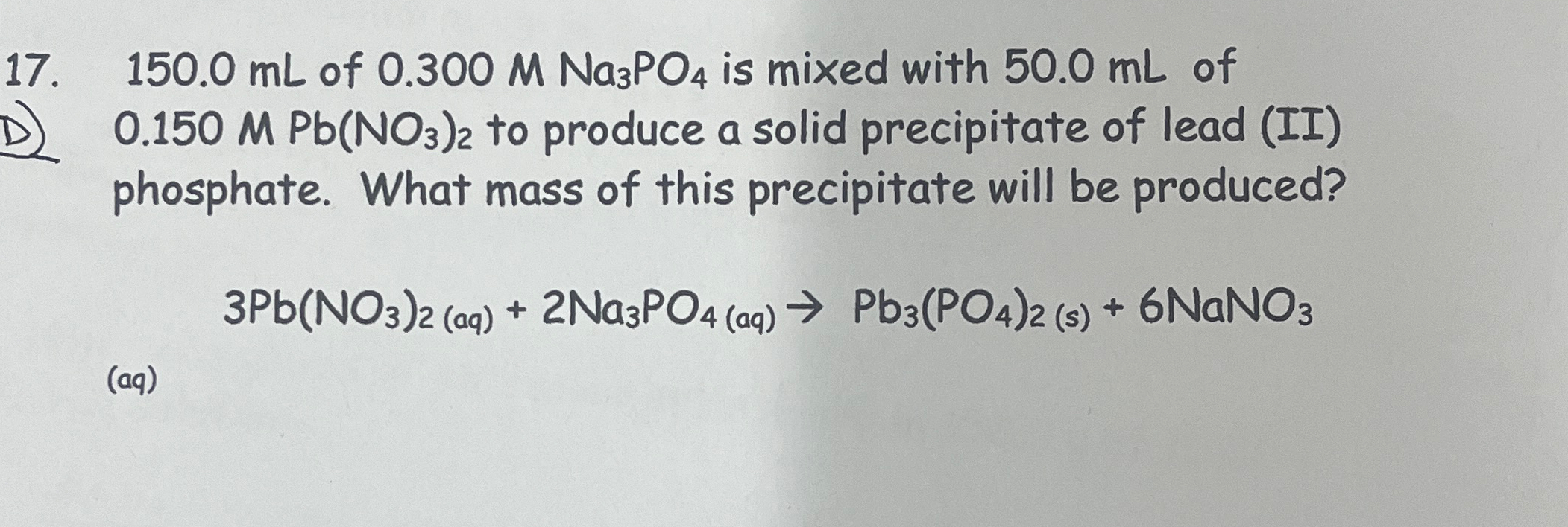 Solved 150.0mL ﻿of 0.300MNa3PO4 ﻿is mixed with 50.0mL | Chegg.com