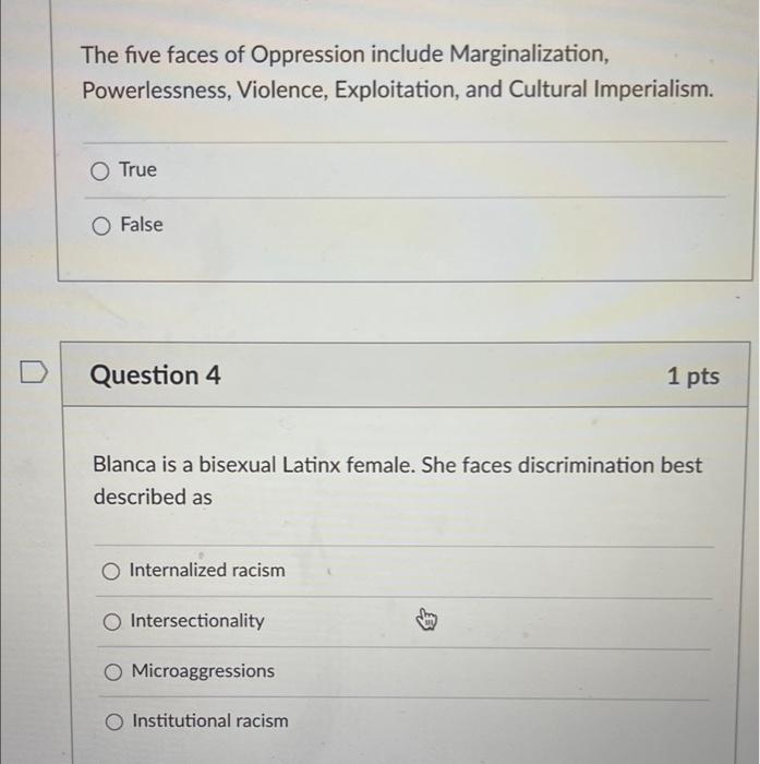 Solved The five faces of Oppression include Marginalization, | Chegg.com
