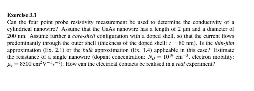 Exercise 3.1 Can the four point probe resistivity | Chegg.com