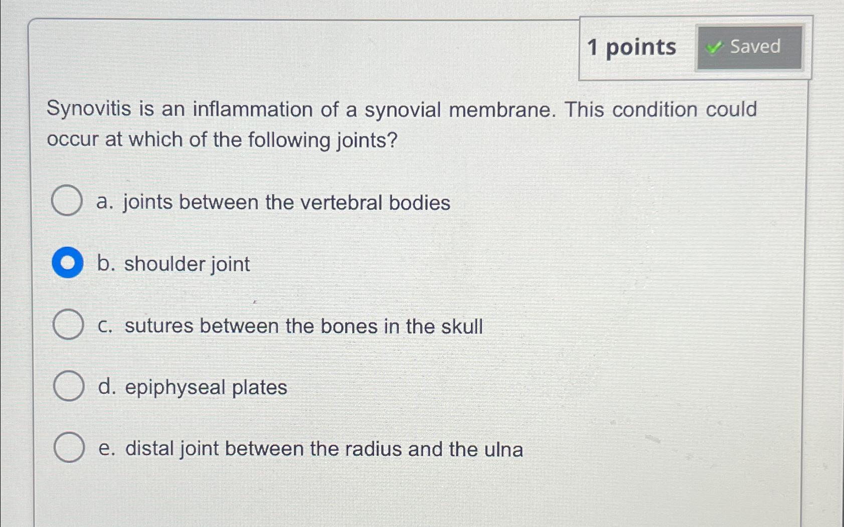 Solved Synovitis is an inflammation of a synovial membrane. | Chegg.com