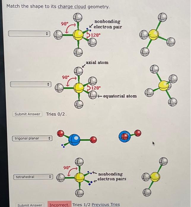 Solved Match the shape to its charge cloud geometry. Submit | Chegg.com
