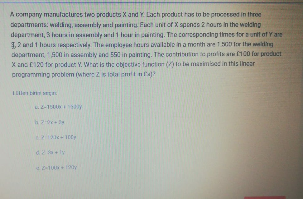Solved A company manufactures two products X and Y. Each | Chegg.com